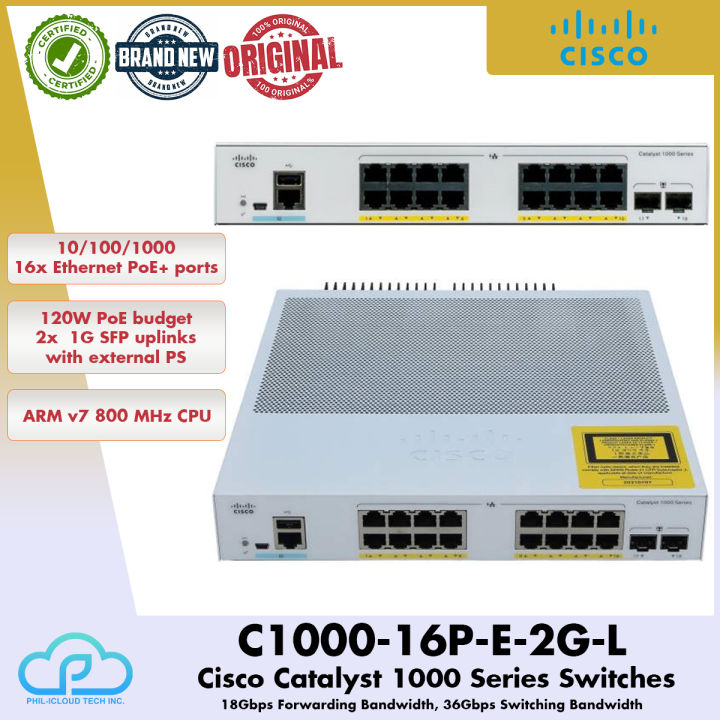 C1000-16P-E-2G-L | Cisco Catalyst 1000 Series Switches | 16x 10/100/1000 Ethernet PoE+ ports and ...