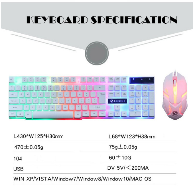 T&G GTX-300 Limeide Colorful LED Backlight Ergonomic Mechanical Wired ...