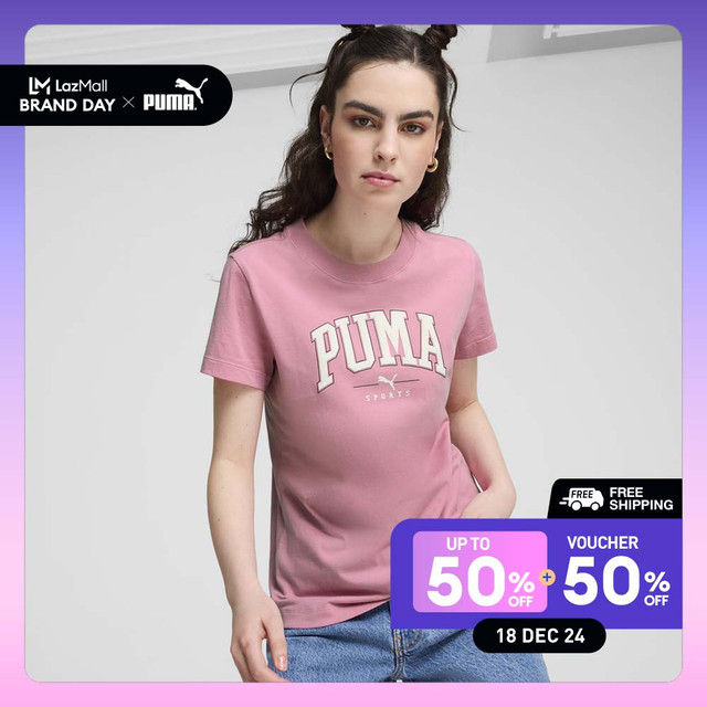 PUMA BASICS - เสื้อยืดผู้หญิงลายกราฟิก PUMA SQUAD สีชมพู 68153748 ...