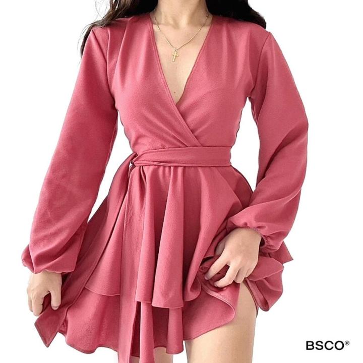 BSCO PH KOREAN HARU PINK LS WRAP DRESS [ BSCOPH ] [ BSCO PH ...