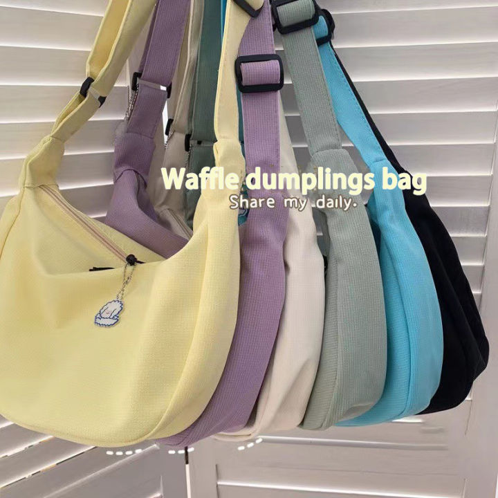 Candy colored waffle art student versatile women's one shoulder ...