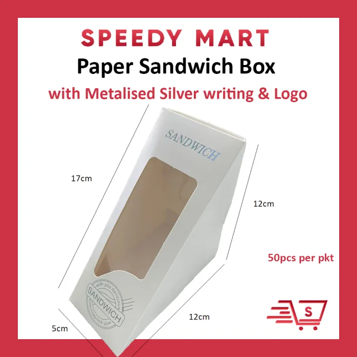 (50pcs) Paper Sandwich Box / Paper Sandwich Box with Metalised Silver ...