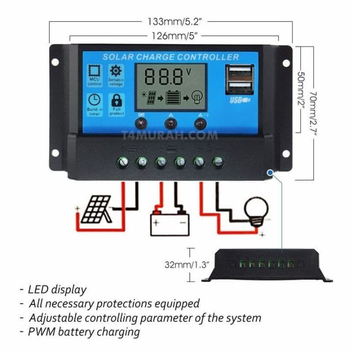 Charge Controller LCD LED Display Solar cell PWM 12V/24V 10A 20A 30A USB Panel Surya #BESKEM JC ...