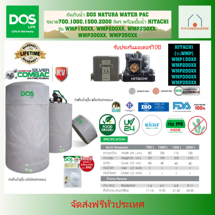 DOS ถังเก็บน้ำพร้อมปั๊มน้ำ NATURA WATER PAC +ปั๊มน้ำ HITACHI รุ่น WMP ...