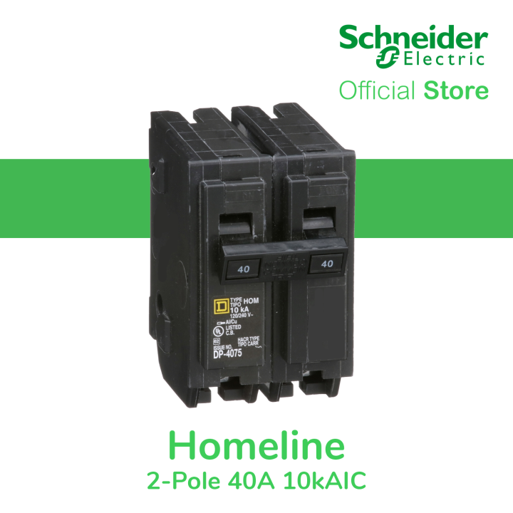 Schneider HomeLine 2-Pole 40A 120/240V 10kAIC Miniature Circuit Breaker ...