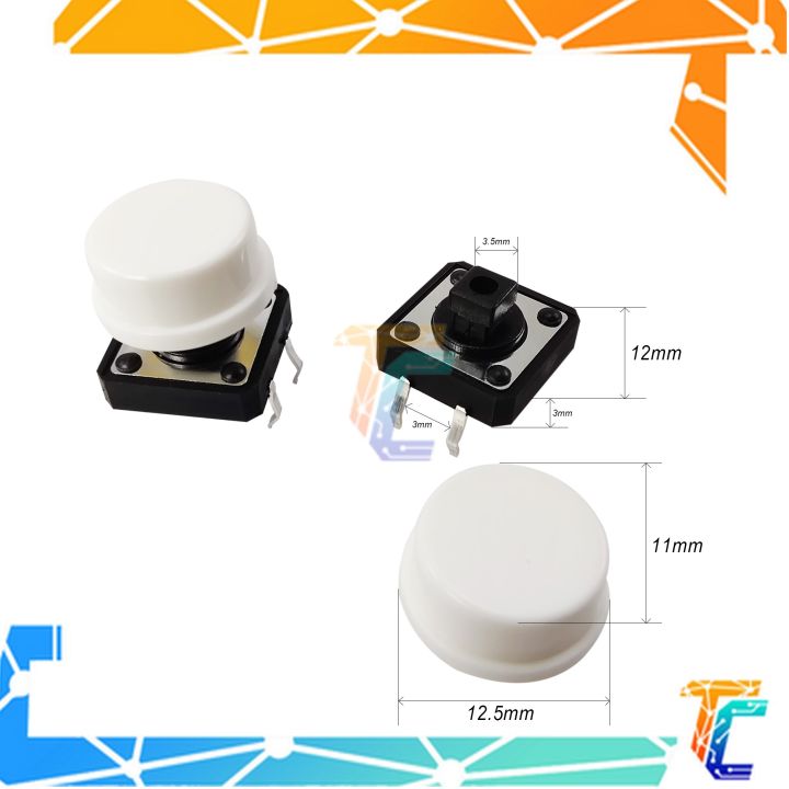 2pcs tact switch big white 12X12mm H=12.3MM With Plastic Round Cap ...