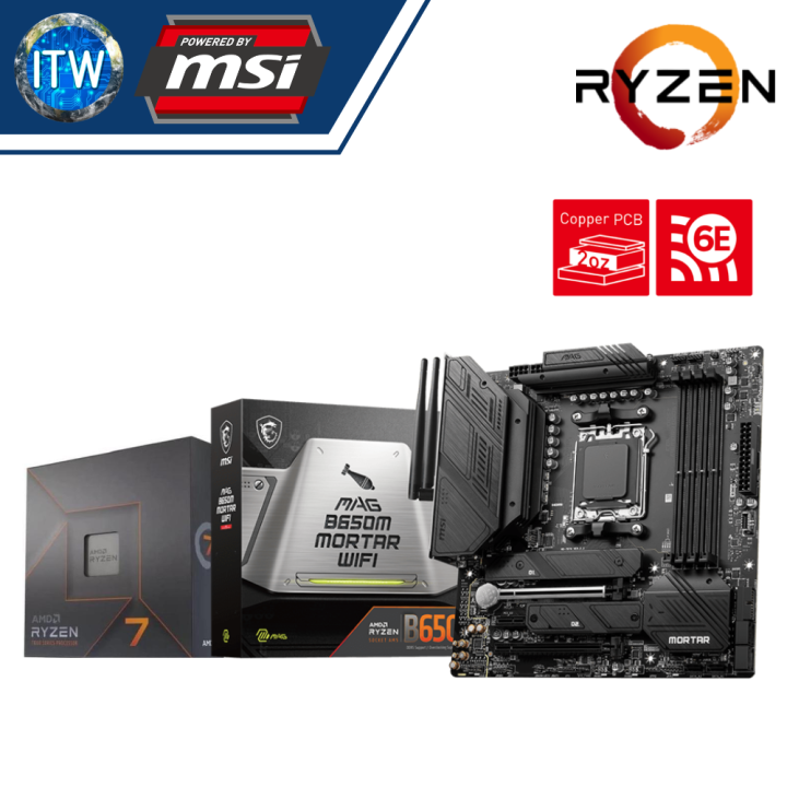 AMD Ryzen 7 7700X Desktop Processor w/o Cooler with MSI MAG B650M ...