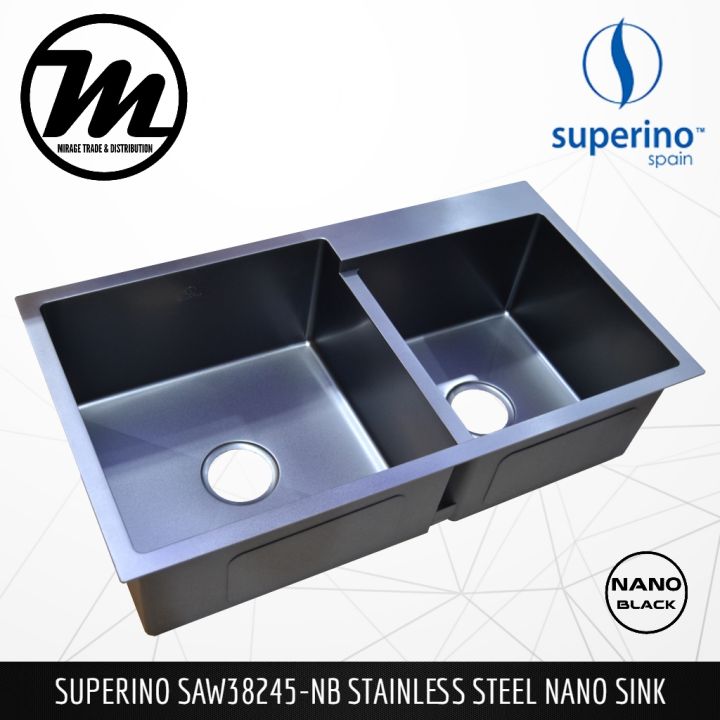 SUPERINO SAW38245-NB SUS304 Stainless Steel Nano Black Kitchen Sink ...