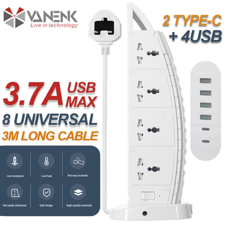 Vertical Extension Power Socket Tower 8 Gang Universal Extension Cord ...