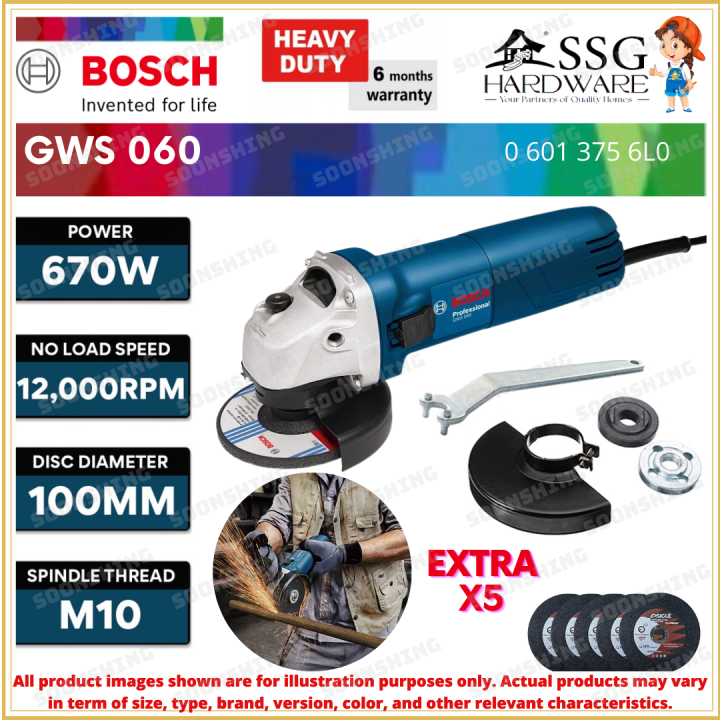 100% Original BOSCH GWS 060 4'' Professional Angle Grinder / Mesin ...