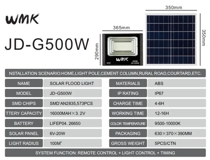 WMK G-100W/200W/300W/500W Solar Light Outdoor Flood Light Street Lamp ...