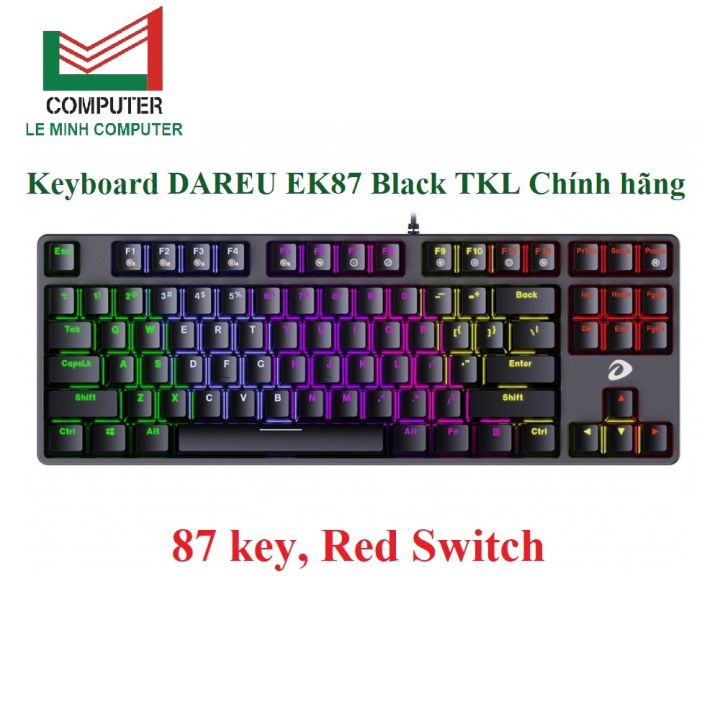 Bàn Phím Cơ Keyboard DAREU EK87 Black TKL Chính hãng (87 key Red Switch) | Lazada.vn