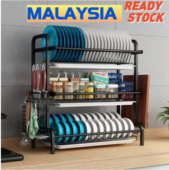 🔥READY STOCK my⚡ Kitchen Rack with pallet 304 Stainless Steel Dish Rack ...