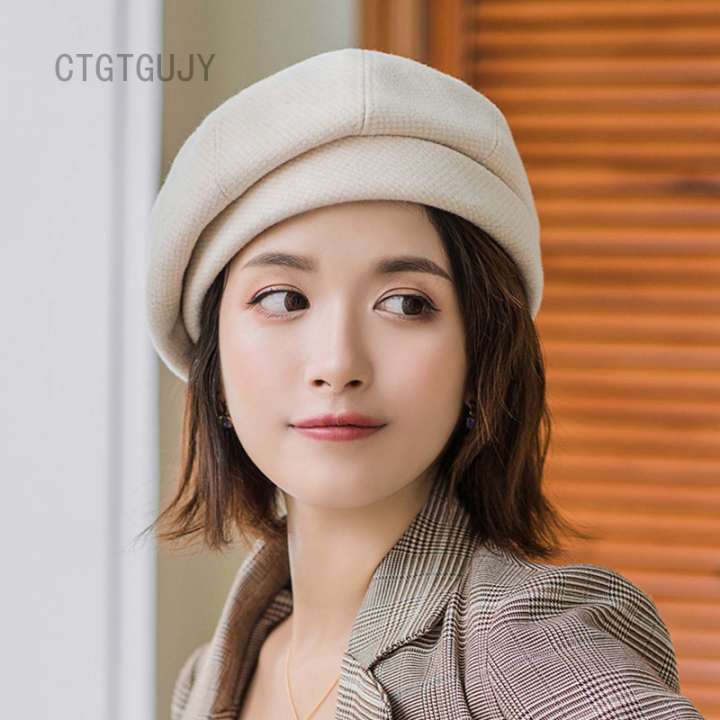 CTGT หมวกเบเร่ต์ลายสก็อตสุดหรูของผู้หญิงหมวกขนสัตว์ผ้าฝ้ายแฟชั่นสำหรับ ...