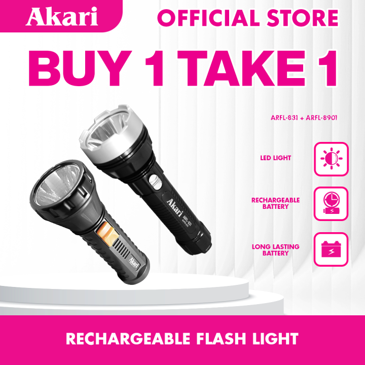 Akari BUY 1 GET 1 - LED Rechargeable Flashlight (ARFL-8901) + Akari ...