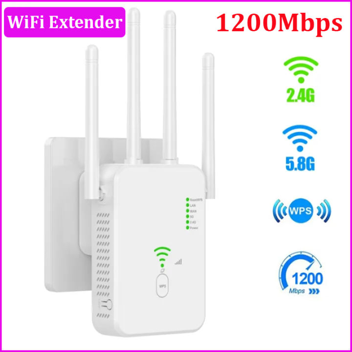 WiFi Repeater WiFi Extender Amplifier Wireless 1200Mbps Wi Fi Signal Repeater Dual-Band 2.4G 5G ...