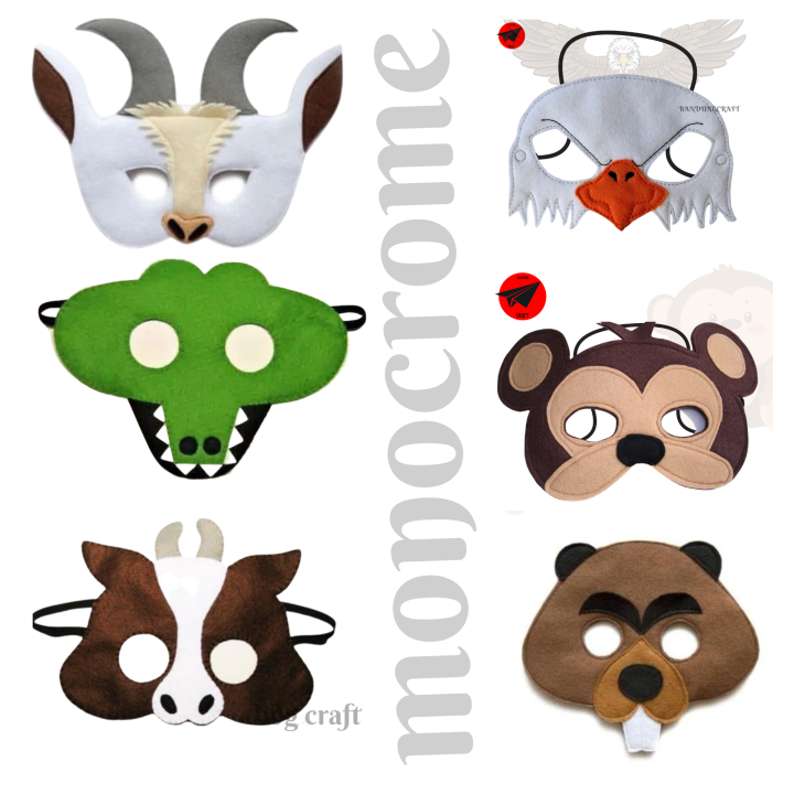 Topeng Flanel Animals Series berang berang buaya ikan kambing kerbau ...