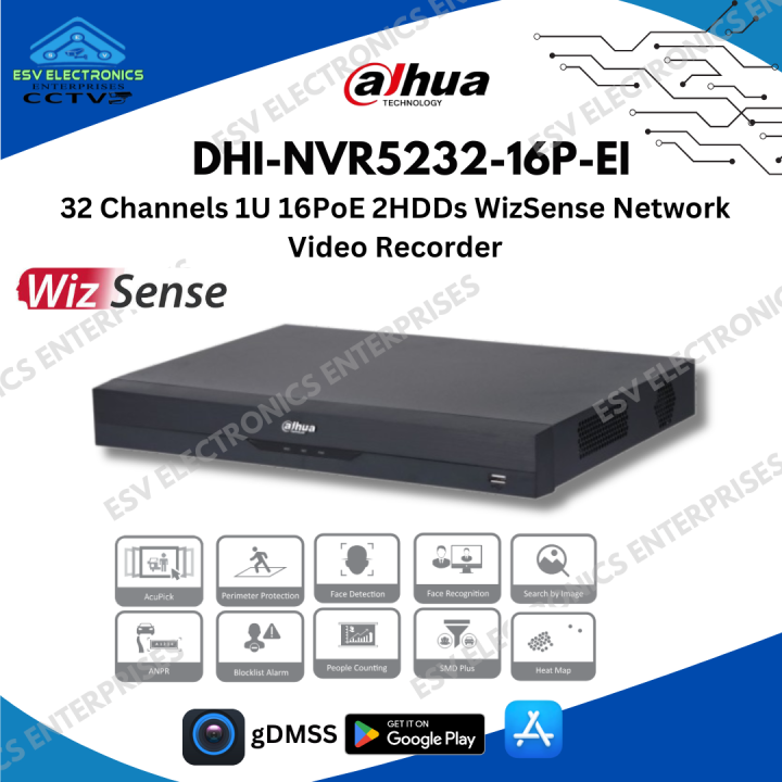 DAHUA DH-NVR5232-16P-EI 32 Channels 1U 16PoE 2HDDs WizSense Network Video Recorder | Lazada PH
