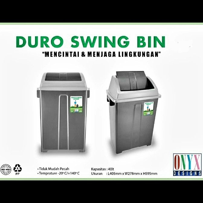 Swing Dustbin Trash Bin Plastik Premium Onyx Kapasitas 40 Liter Abu-Abu Tempat Sampah Tutup ...