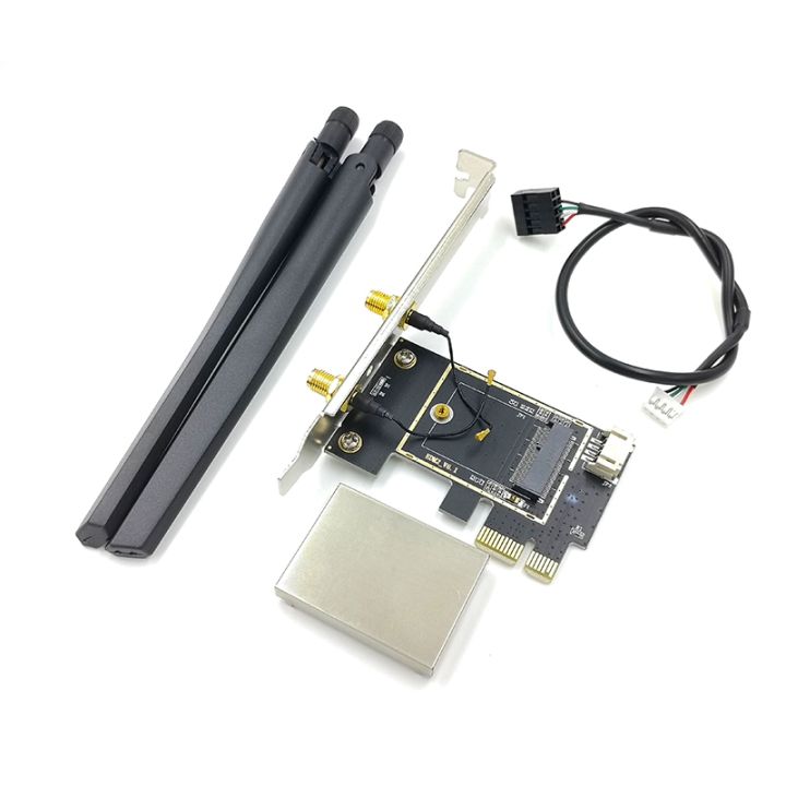NGFF M2 Wireless Card to PCI-E Pcie Desktop Bluetooth Converter Adapter with 2 AC Antenna for ...