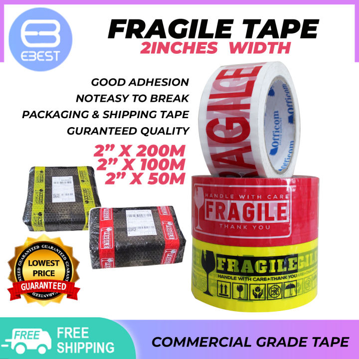 Officom Fragile Packaging Tape RED/YELLOW/WHITE 2inch x 200/100/50 ...