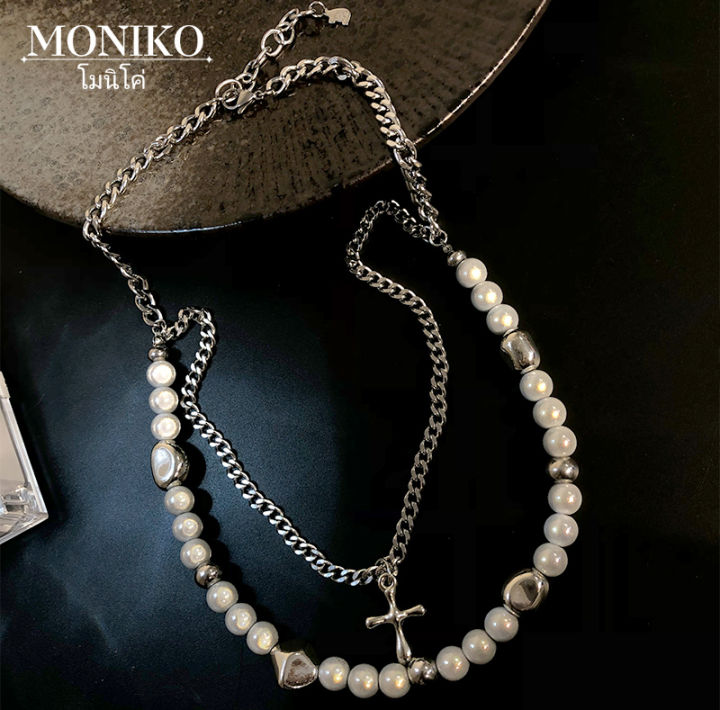 MONIKO สร้อยคอเงินพร้อมจี้ไม้กางแขน สร้อยคอแฟชั่นเกาหลี เครื่องประดับ ...