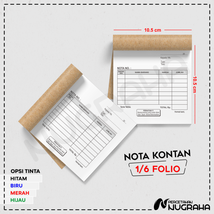 NOTA UKURAN 1/6 FOLIO 2-3 RANGKAP (PLY) / BUKU NOTA KONTAN | Lazada ...