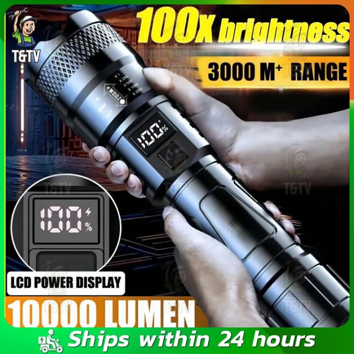 LED Flashlight Rechargeable Super Light Portable Lights Military Heavy ...