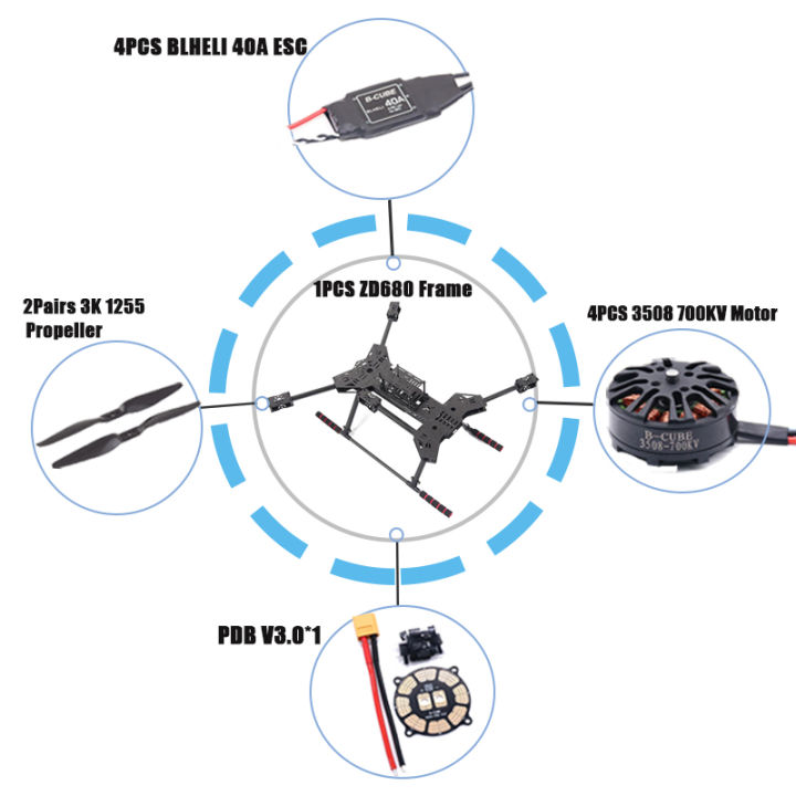 New ZD680 Full Carbon Fiber Hexa-Rotor Foldable Arm 3508 700KV Motor ...