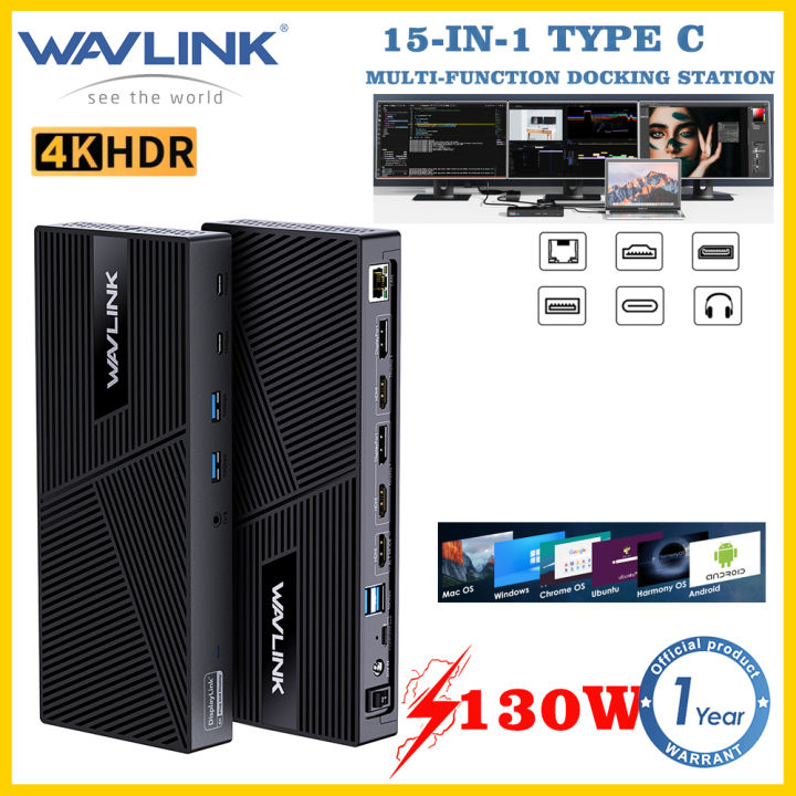 Wavlink 15-in-1 Triple-Display USB-C Universal Docking Station Type-C to 4K-HDMI, HDMI&DP, USB-C ...