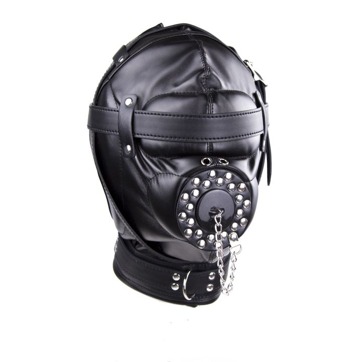 Cosplay Leather Full Face Head Cover Punk Style Patent Leather Mask ...