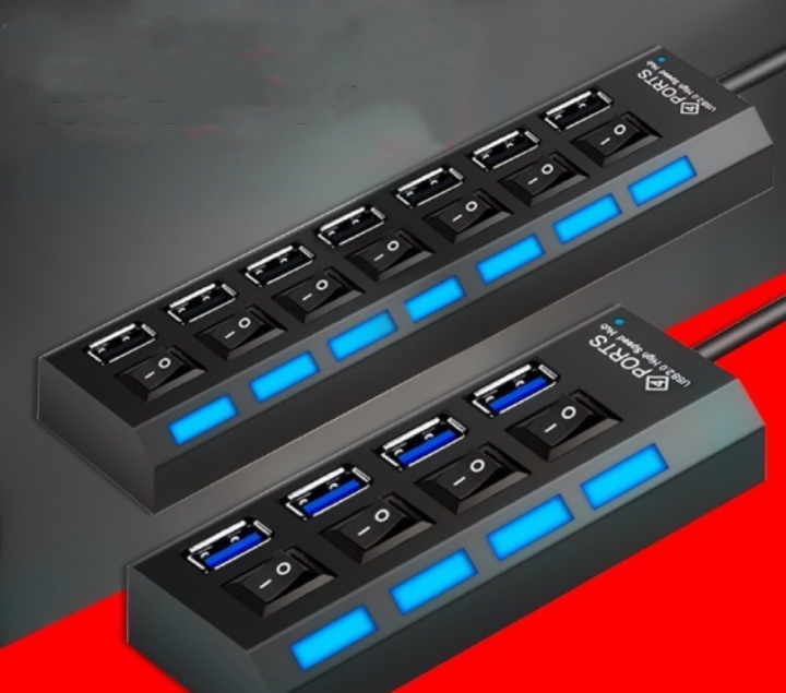 alaiya USB HUB 7 Port USB Adapter Powered Splitter Converter Expander ...