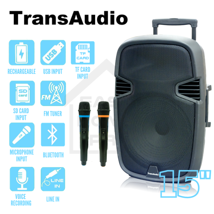 TransAudio TAS-2015B 15" Wireless Portable Bluetooth Speaker with ...