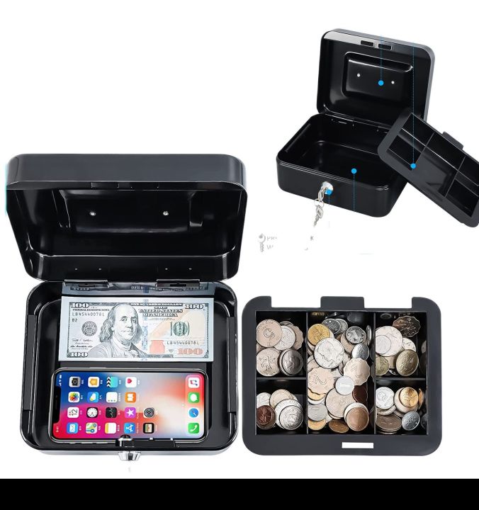Mini Cash Box Safe with Key Lock/Combination Lock,Money Safe Box with ...