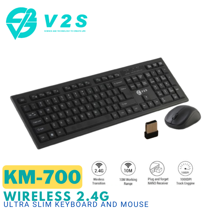 V2S KM-700 2.4G Ultra Slim Design Universal Rechargeable Wireless ...