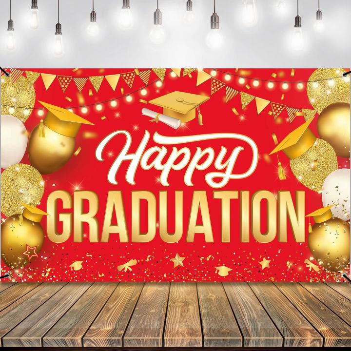 Happy Graduation Banner Red and Gold Graduation Backdrop Photography ...