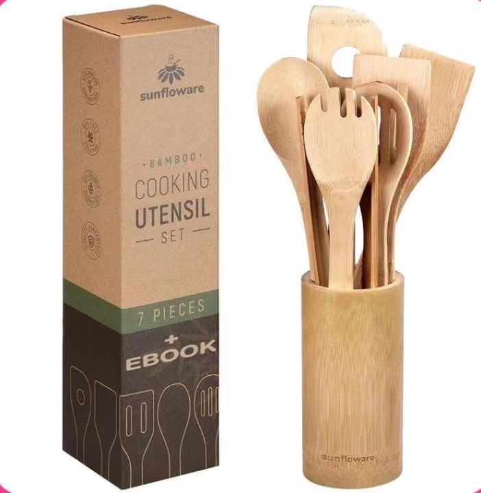 8 in 1 Eco Friendly-Bamboo Kitchen Utensil Set Tool Kitchenware (Bamboo ...