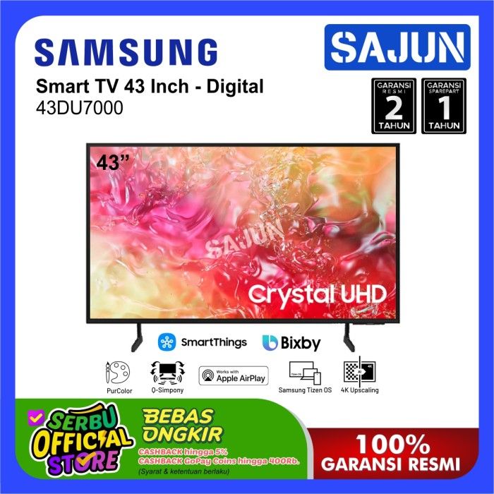 Samsung 43DU7000 Crystal 4K UHD Smart TV 43 Inch UA43DU7000KXXD ...