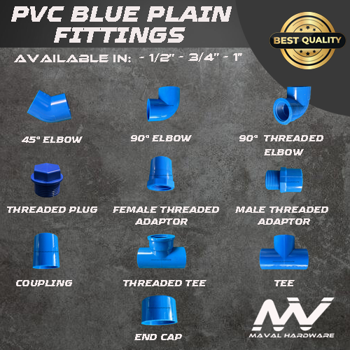 PVC Blue Fittings - Coupling, Tee, EIbow, End Cap, Plug, Threaded PVC ...