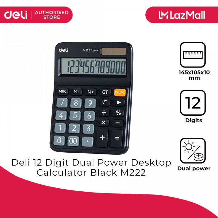 Deli M222 12 Digit Dual Power Desktop Calculator Black | Lazada PH