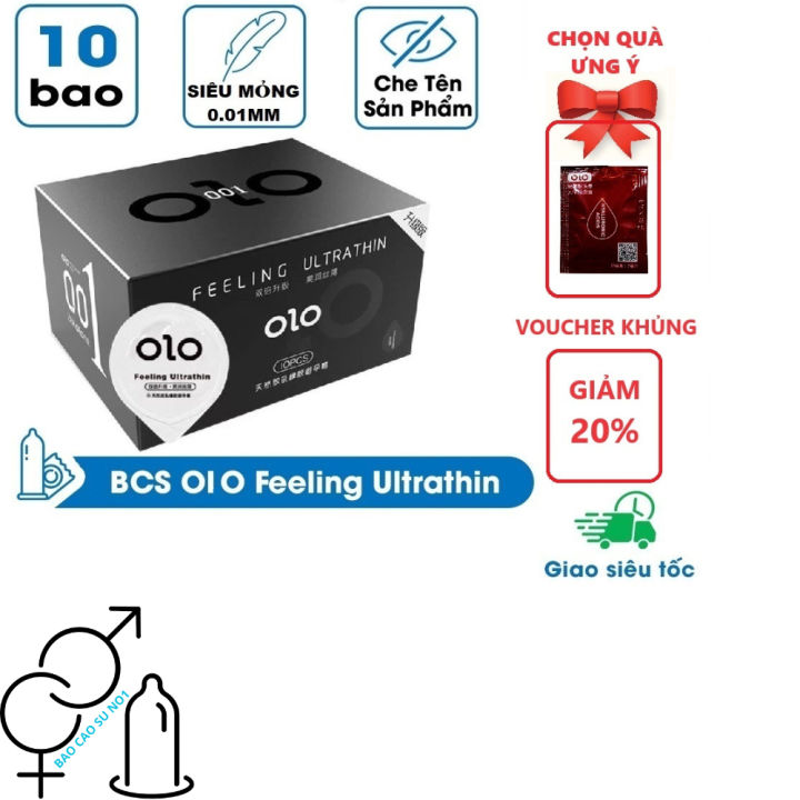 Bao cao su OlO 001 Feeling Ultrathin, Hộp 10 bcs, bao 001, bcs siêu mỏng, nhiều gel bôi trơn gốc ...