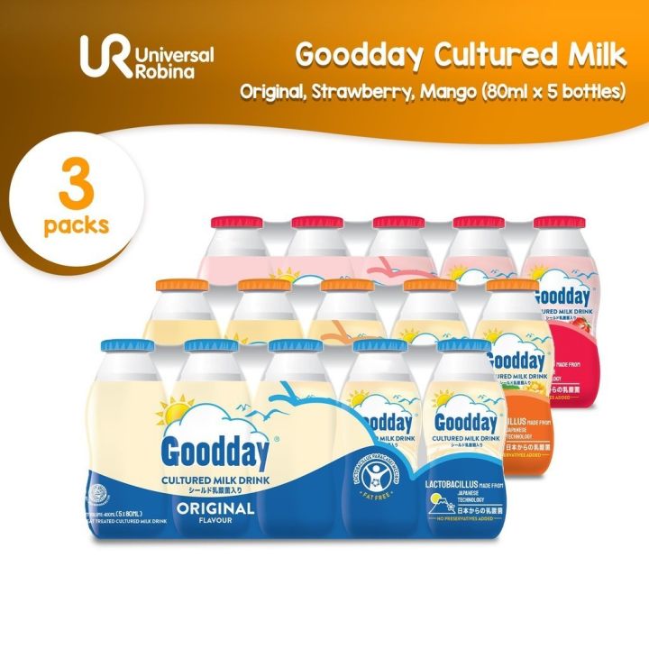 Goodday Cultured Milk 80ml Trial Pack - Original (80ml x 5), Strawberry (80ml x 5), Mango (80ml ...