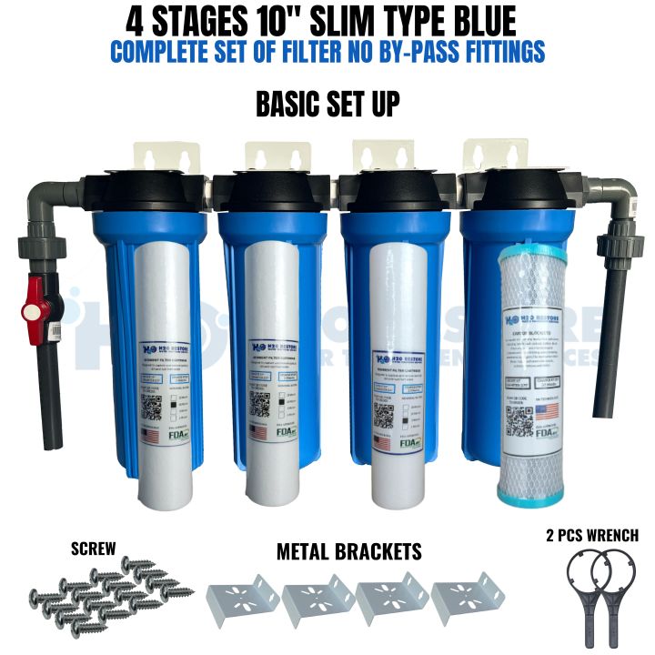 Water Filter 4 Stages 10” Slim Type H2O RESTORE No Bypass Fittings ...