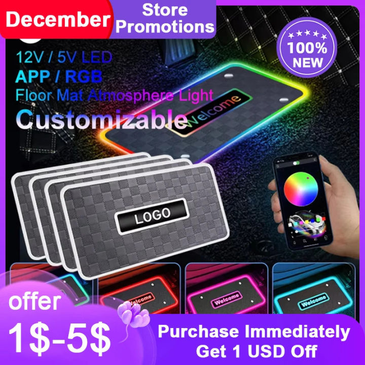 4/2 in 1 Customizable LOGO Car Floor Mats Ambient Light App Wireless Control Symphony 213 Colors ...