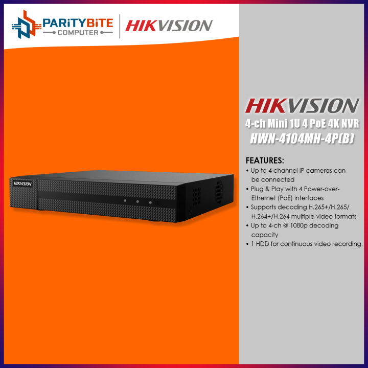 HIKVISVION NVR HWN-4104MH-4P 4ch 4port POE 1 SATA upto 6TB per HDD ...