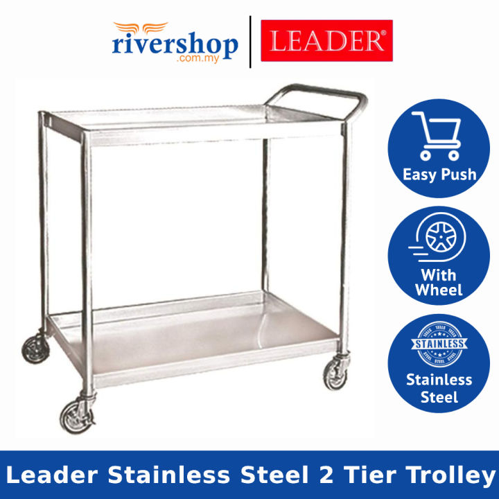 Leader Stainless Steel Trolley 2 Tier Trollies with Wheel / Storage ...