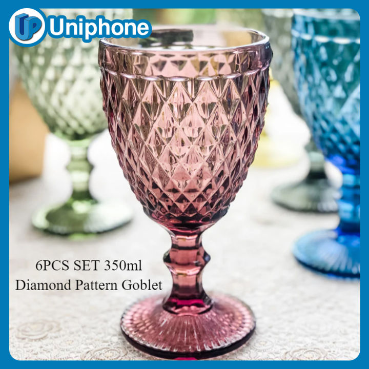 UNIP. 6pcs - 350ml Crystal Wine Glass Diamond Pattern Modern Embossed ...