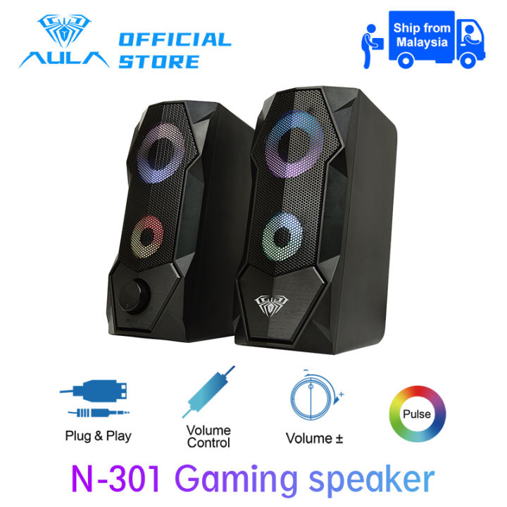 Aula N-301 Gaming RGB Desktop Speaker USB 2.0, Volume Control, Plug and ...