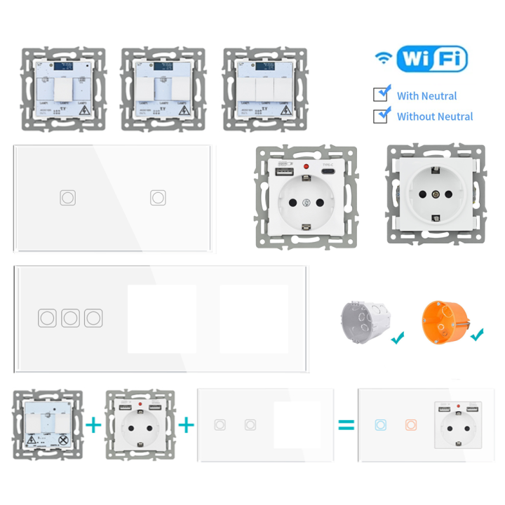 Sran F6 Series White Crystal Tempered Glass Panel Switch Eu French Wall ...