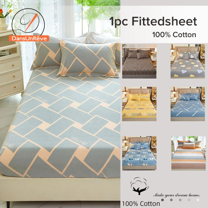 Dansunreve Pure Cotton Bedsheet Geometric Fitted Sheet Soft Breathable ...